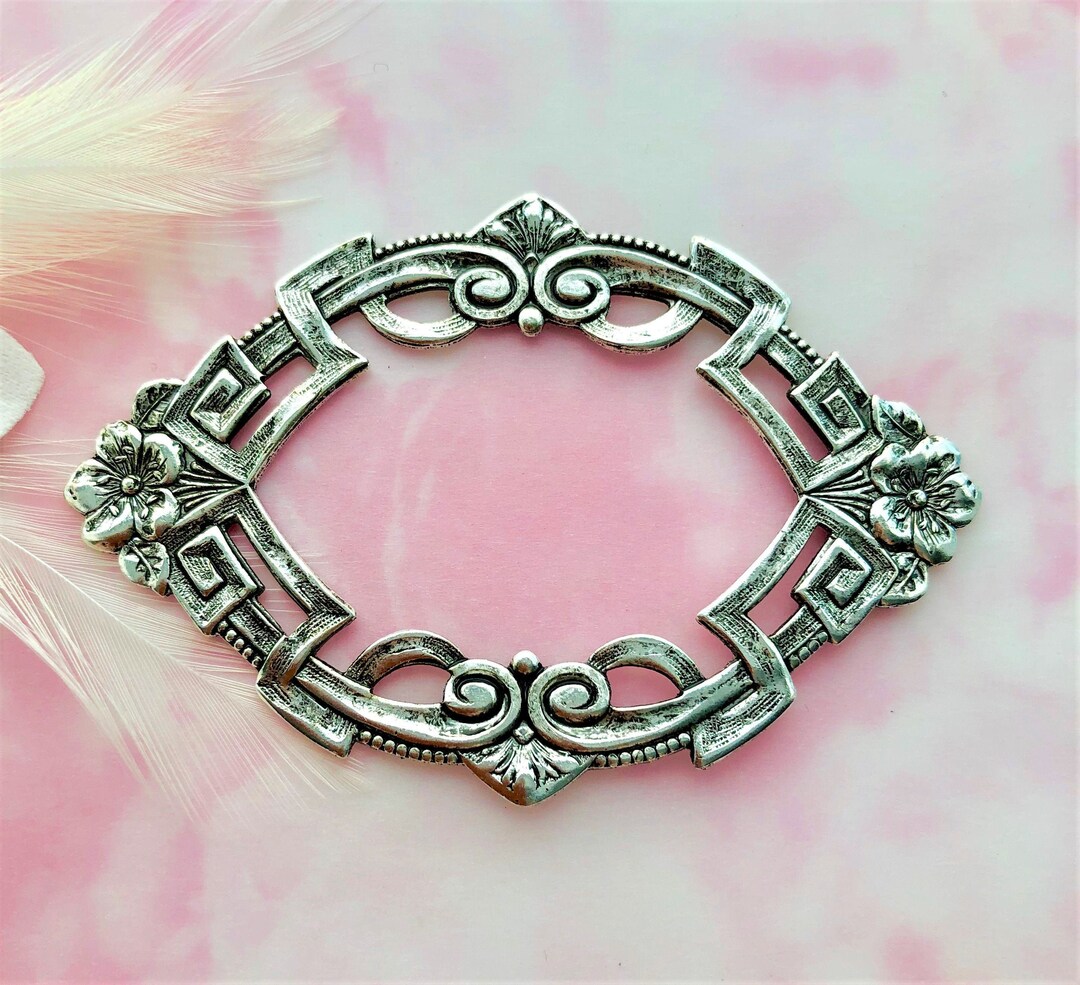 ANTIQUE SILVER Art Deco Garden Flower Frame Stamping ~ Jewelry Oxidized ...