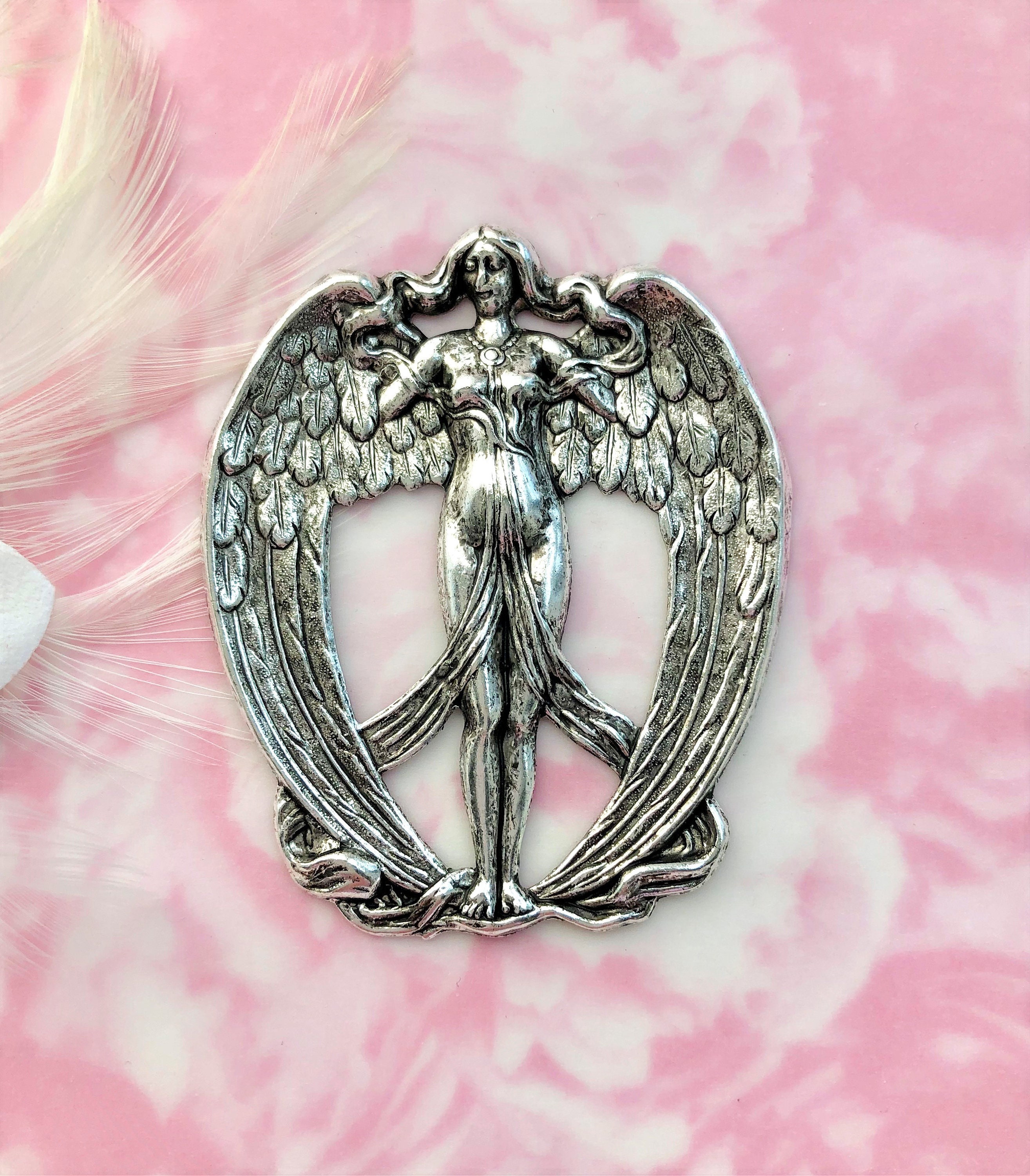 ANTIQUE SILVER Angel Lilith Winged Goddess Stamping ~ Jewelry Oxidized ...