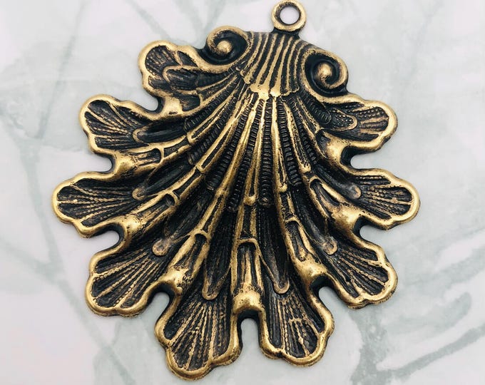 ANTIQUE BRASS Art Nouveau Shell Motif Plaque Stamping With Ring ...