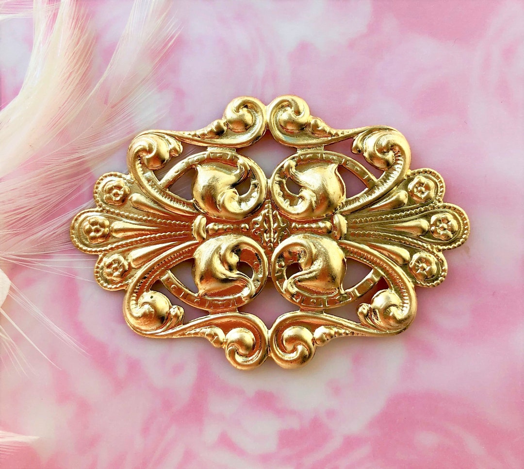 BRASS Victorian Ornate Scroll Cartouche Flower Stamping ~ Jewelry ...