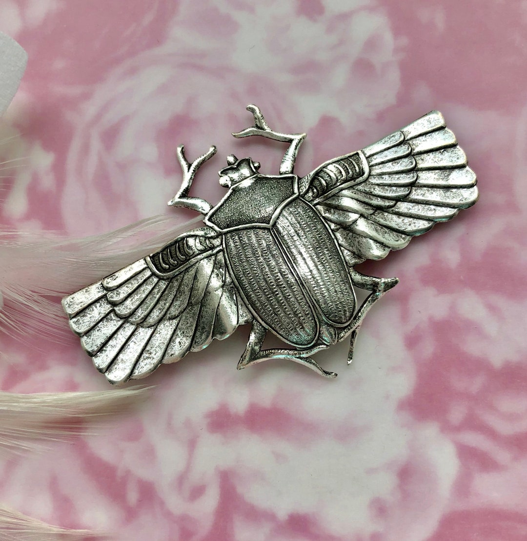 Sacred Scarab ANTIQUE SILVER Large Beetle With Wings Stamping ~ Jewelry ...