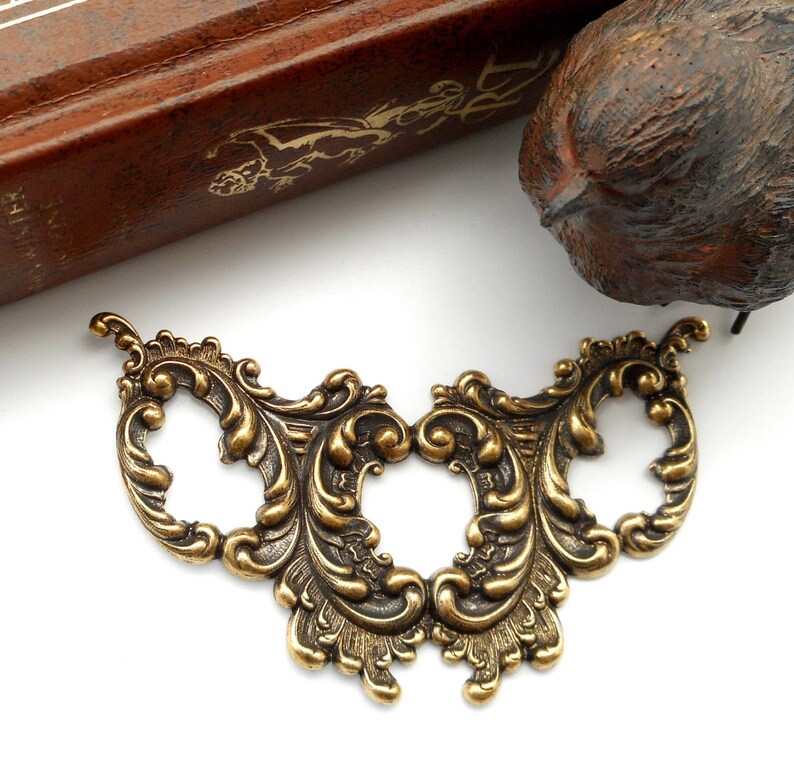 ANTIQUE BRASS Rare Victorian Scroll Cartouche Plaque Stamping ~ Jewelry ...