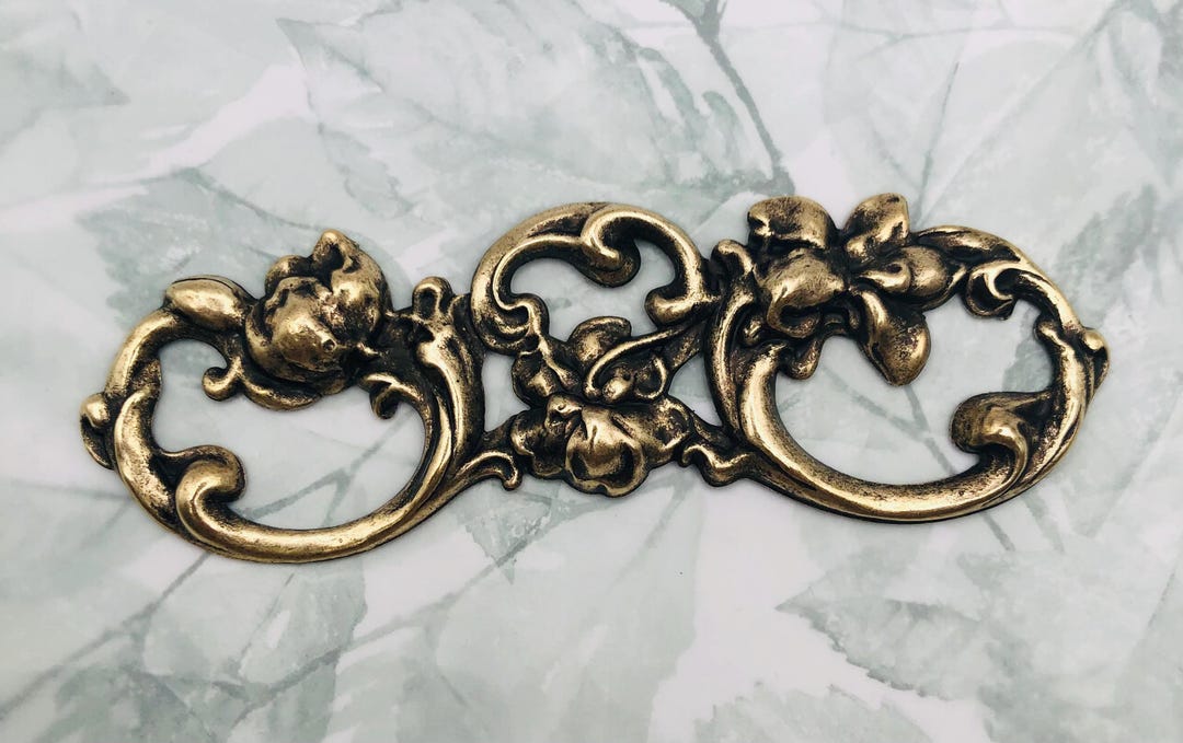 ANTIQUE BRASS Large Vintage Floral Cartouche / Plaque Brass Ornament ...