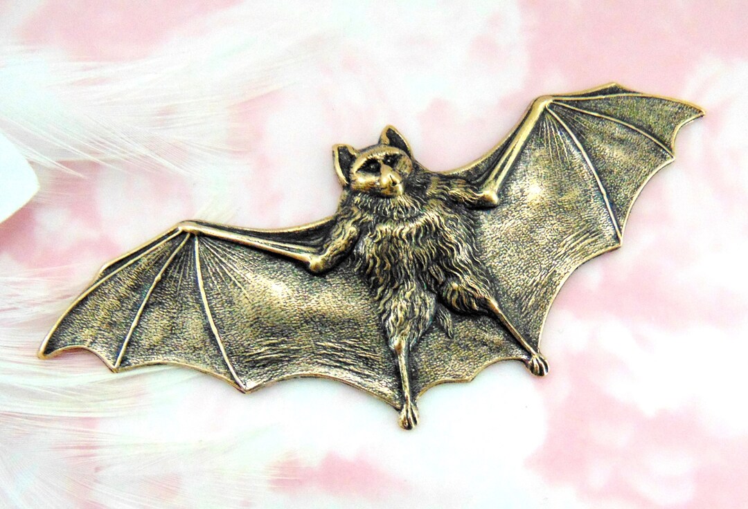 ANTIQUE BRASS Large Gothic Bat in Flight Stamping ~ Jewelry Ornament ...