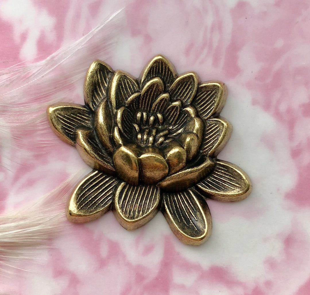 Water Lily ANTIQUE BRASS Retro Lotus Flower Stamping ~ Jewelry ...