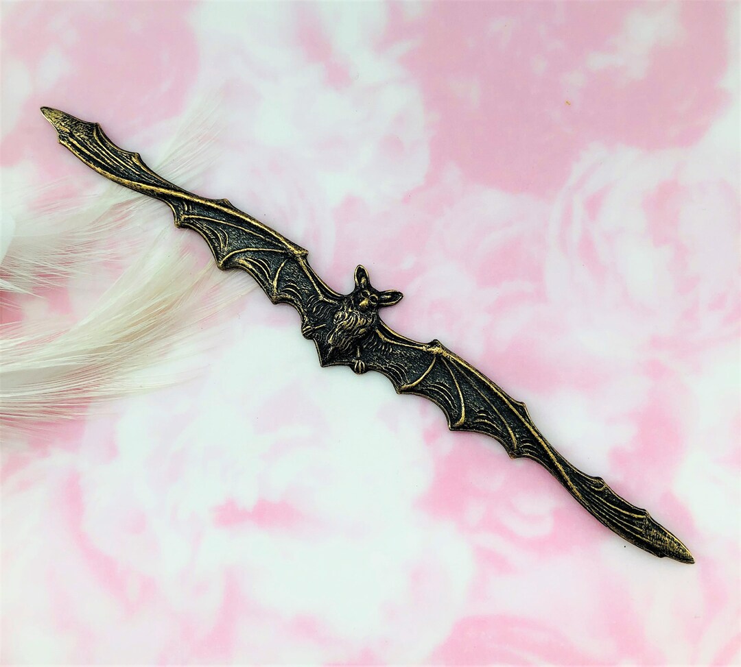 ANTIQUE BRASS Large in Flight Gothic Bat Stamping ~ Jewelry Brass ...
