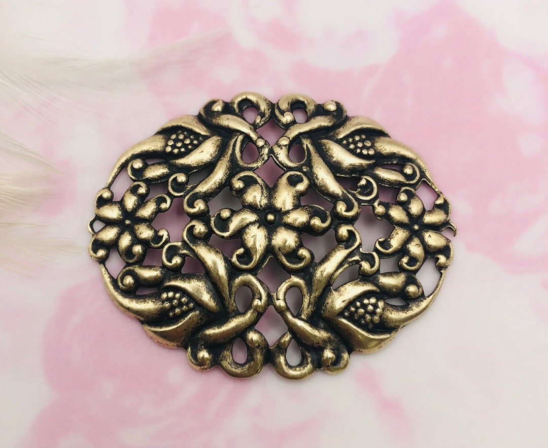 ANTIQUE BRASS Floral Filigree Cartouche / Plaque Brass Ornament ...