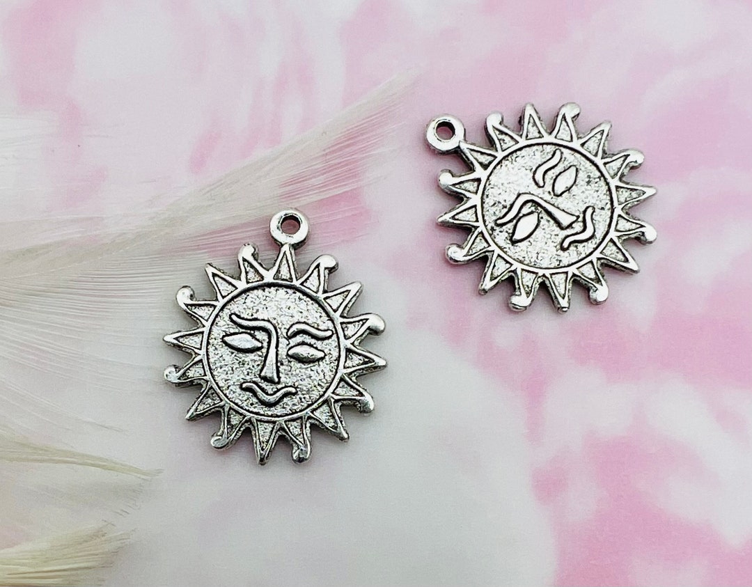 ANTIQUE SILVER Small Sun Face Charms ~ Expressive Sun Face Stamping ...