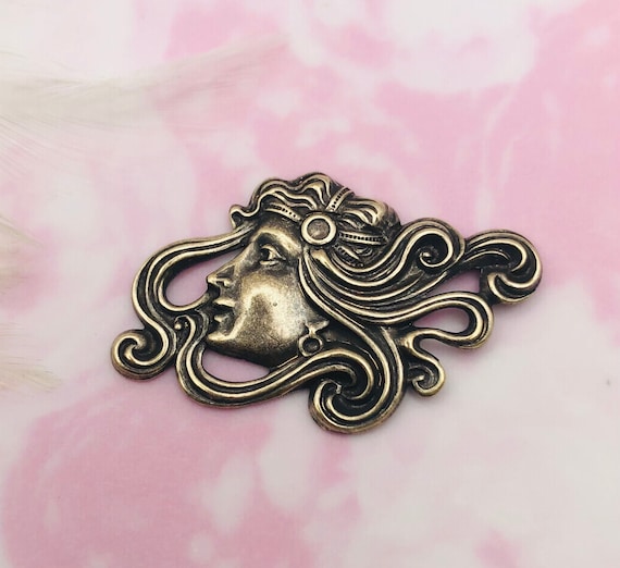 ANTIQUE BRASS Art Deco Goddess Lady Stamping Jewelry Findings L 103