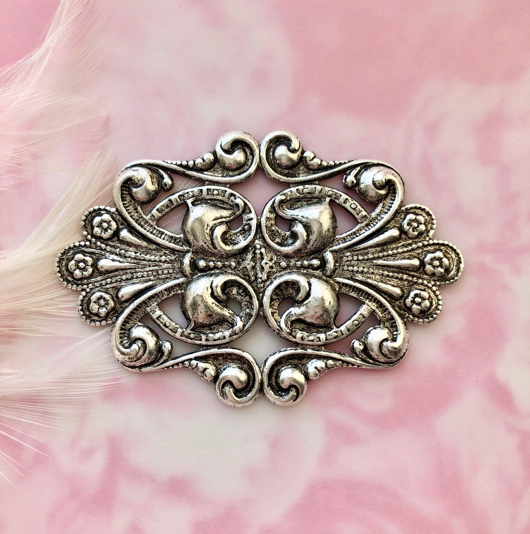 ANTIQUE SILVER Victorian Ornate Scroll Cartouche Flower Stamping ...