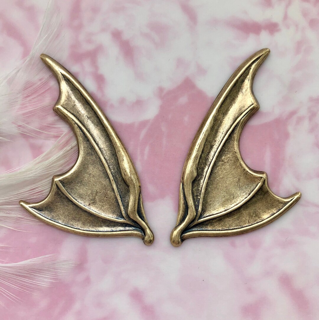 ANTIQUED Brass (1 Pair) Large Gothic Bat Wings Stampings ~ Jewelry ...
