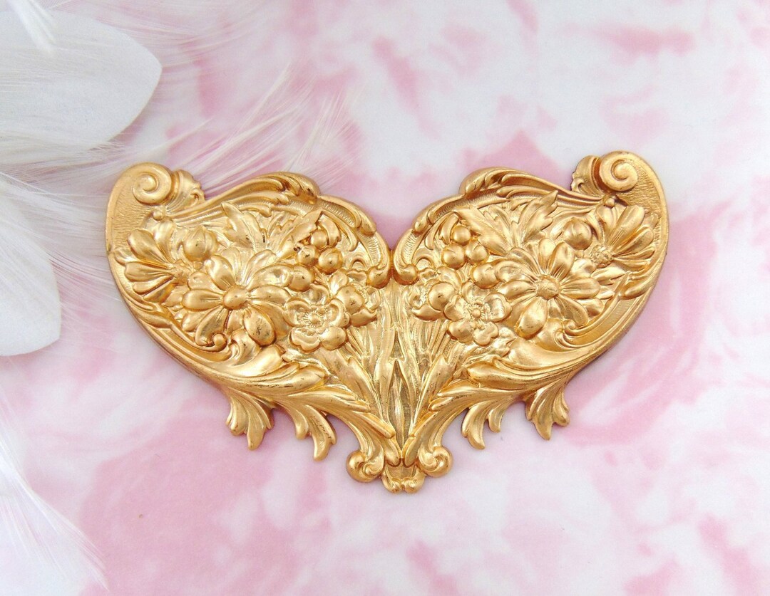 BRASS Floral Garden Cartouche Plaque Flower Stamping ~ Jewelry Findings ...