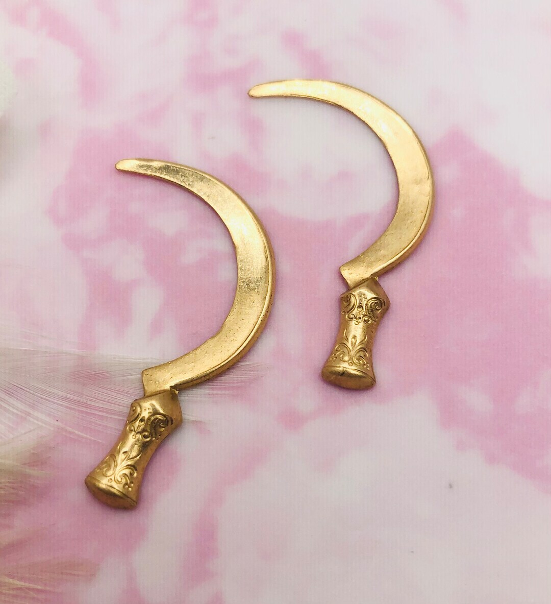 BRASS Gothic Scythe Stamping (2 Pieces) ~ Sickle Jewelry Brass Findings ...
