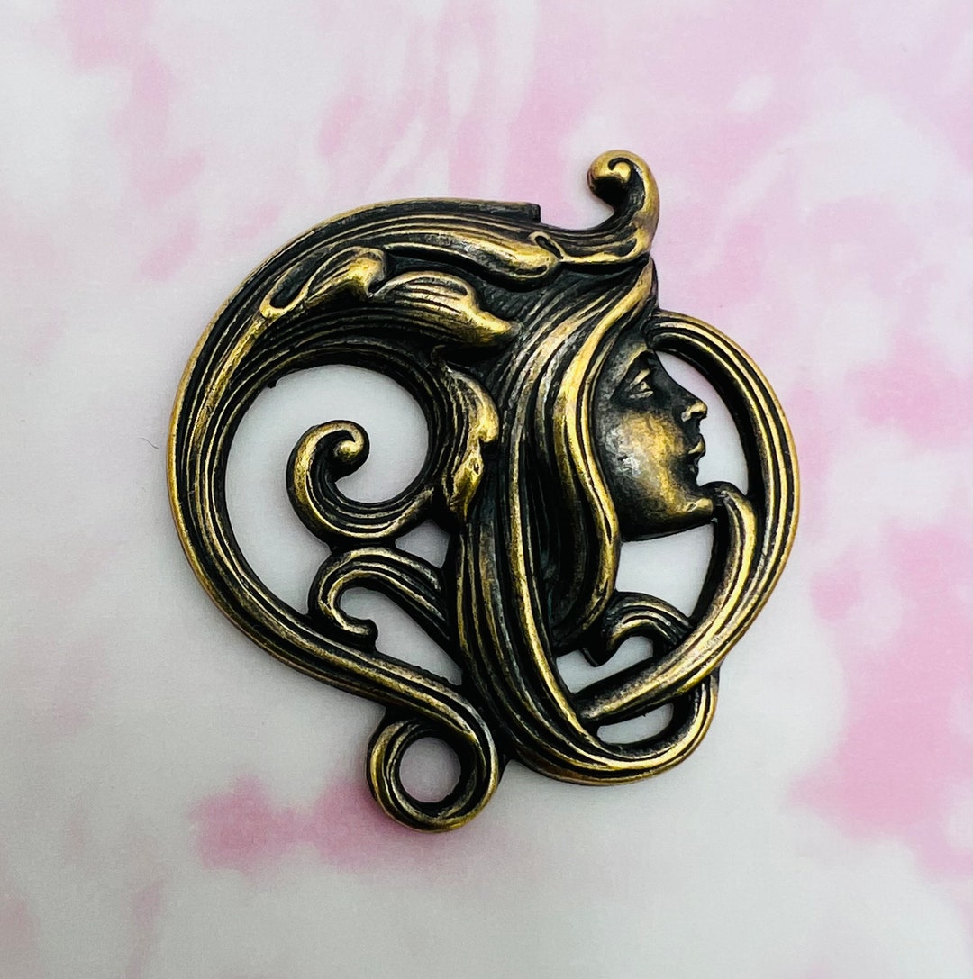 ANTIQUE BRASS Trumpet Lily Fairy Lady Stamping - Jewelry Findings (L ...