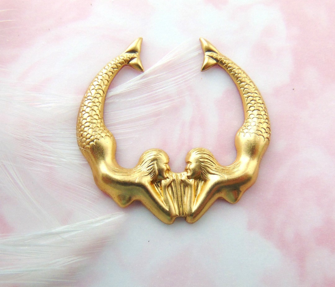 4 PC BRASS Double Kissing Mermaids Stamping - Jewelry Brass Findings ...