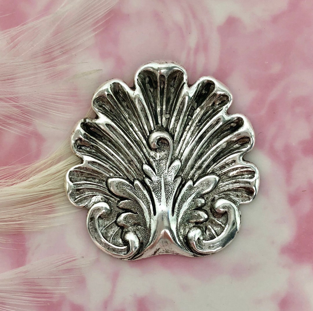 ANTIQUE SILVER (2 Pieces) Motif Shell Stamping ~ Jewelry Oxidized ...