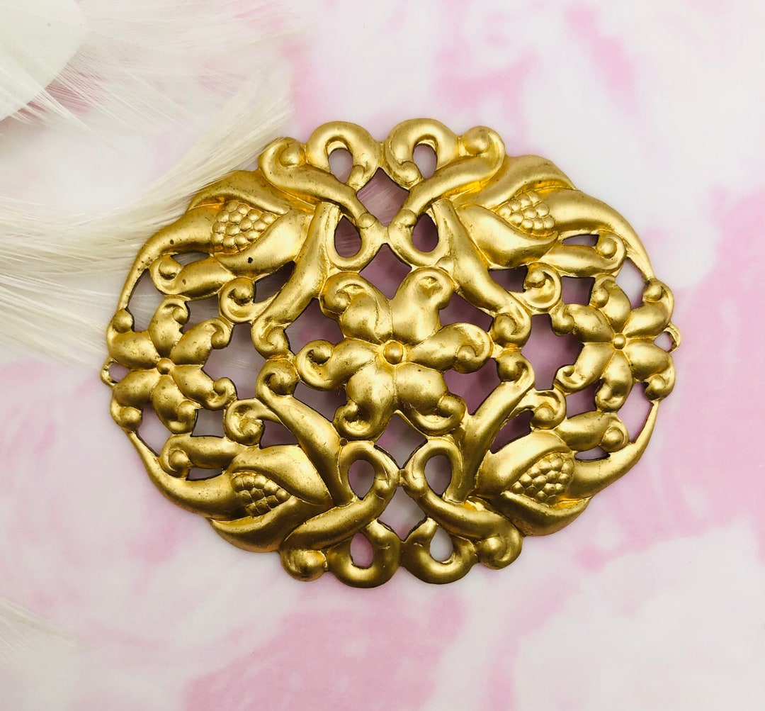 BRASS (2 Pieces) Floral Filigree Cartouche / Plaque Brass Ornament ...