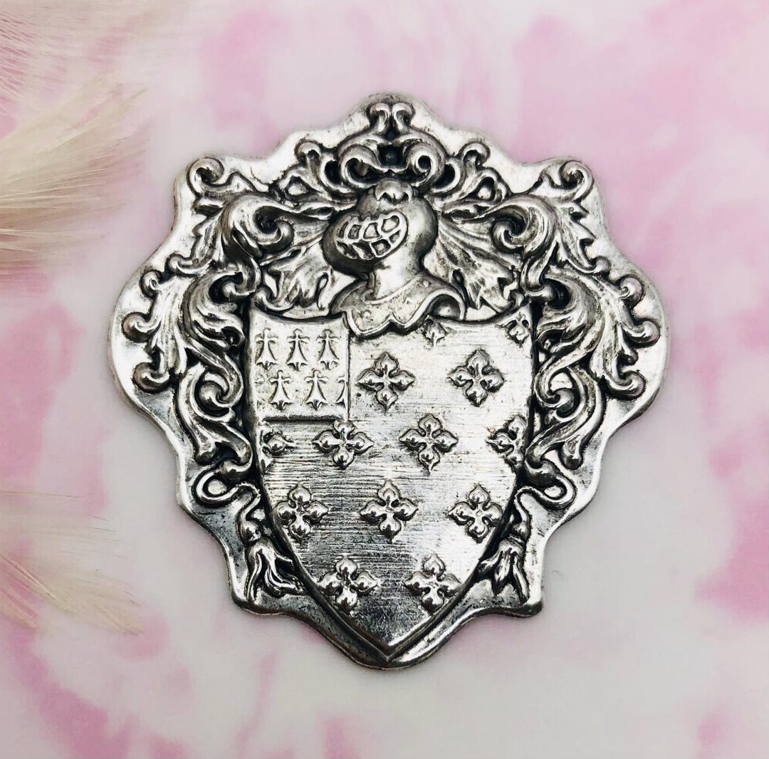 ANTIQUE SILVER Medieval Ancient Crest Shield - Brass Stampings Jewelry ...