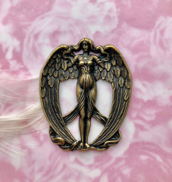 ANTIQUE BRASS Lilith Winged Angel Goddess Stamping Jewelry | Etsy