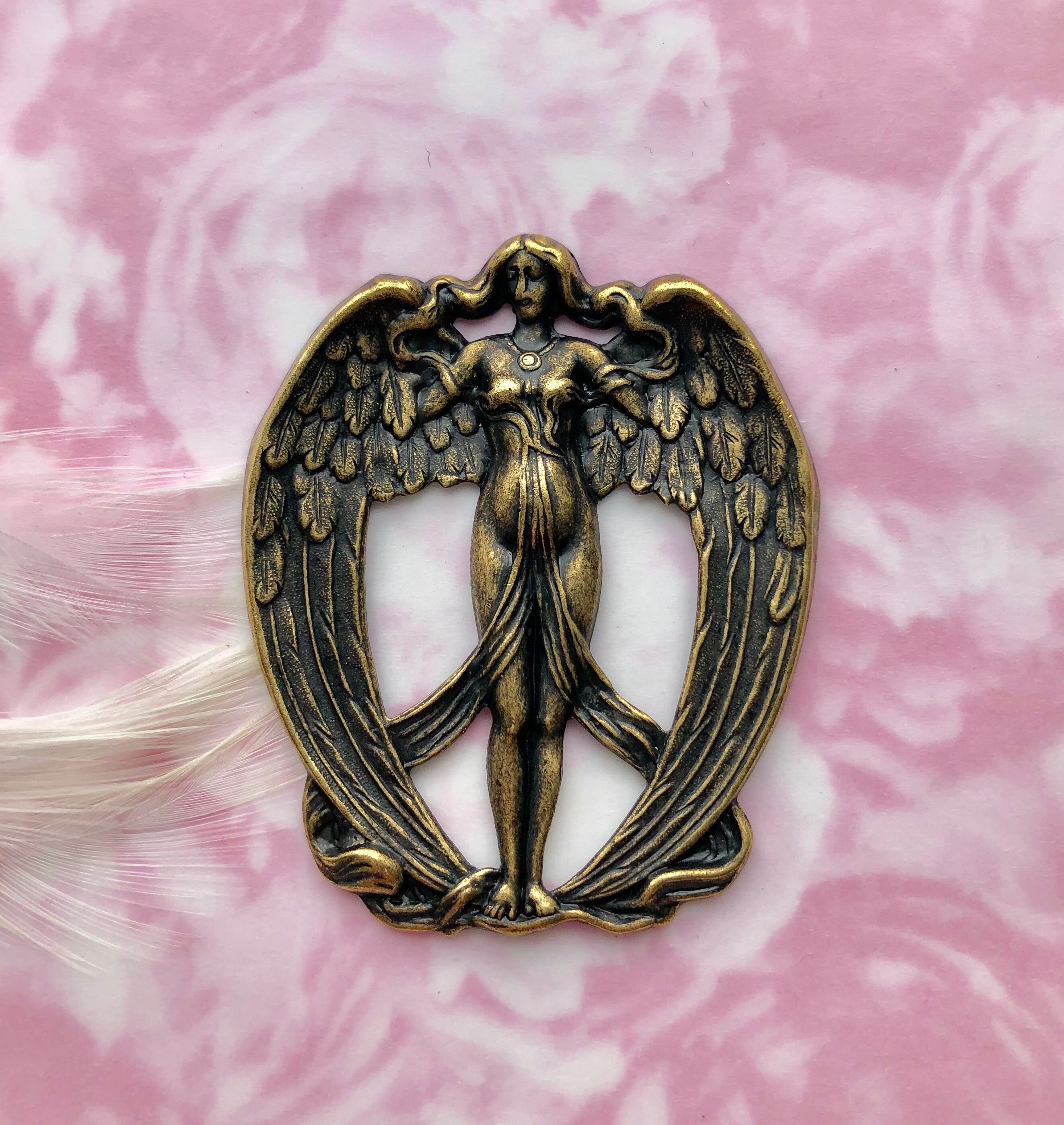 ANTIQUE BRASS Lilith Winged Angel Goddess Stamping ~ Jewelry Finding ...