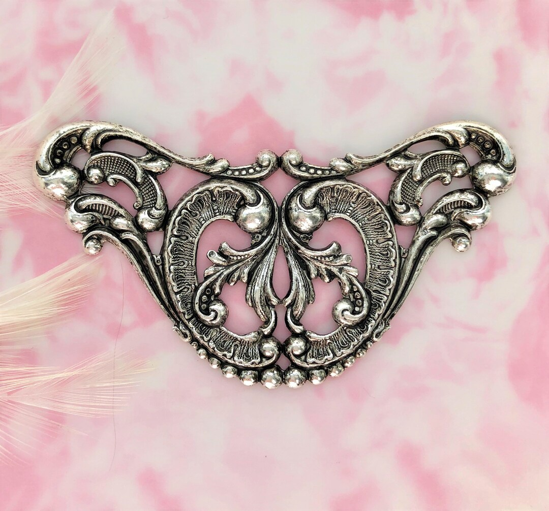 ANTIQUE SILVER Victorian Scroll Cartouche Plaque Stamping ~ Jewelry ...