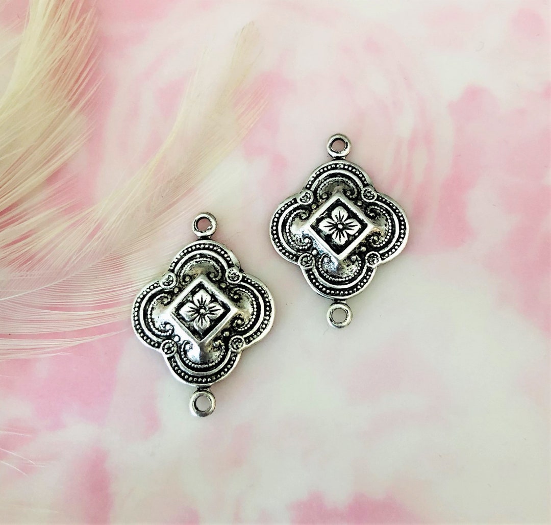 ANTIQUE SILVER (3 Pieces) Connector Arabesque Gothic Quatrefoil Clover ...