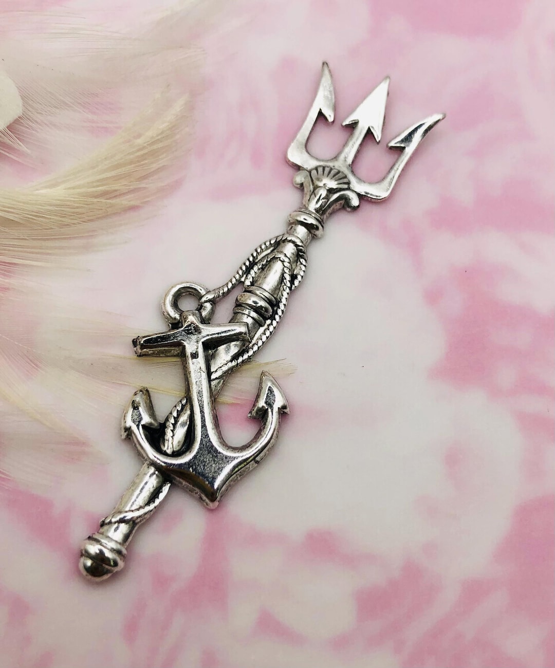 ANTIQUE SILVER Neptune Poseidon's Trident Shell Spear & Anchor Stamping ...