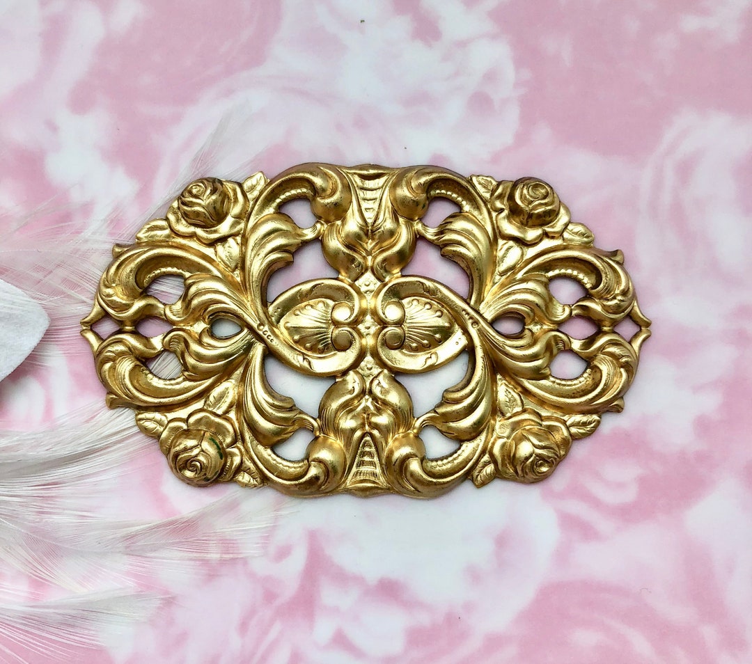 Floral Filigree Cartouche / Plaque Heart Motif Ornament BRASS Stampings ...