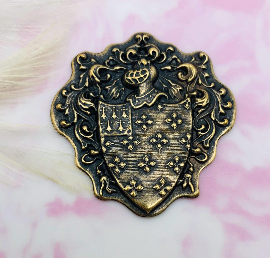 ANTIQUE BRASS Medieval Ancient Crest Shield - Brass Stampings Jewelry ...