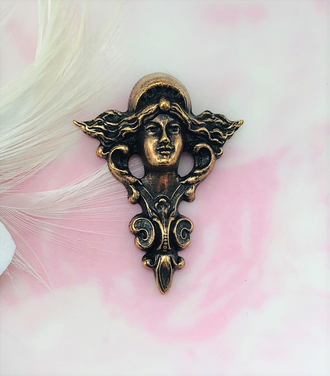 ANTIQUE BRASS Art Nouveau Greek Goddess Reflection Woman Stamping ...