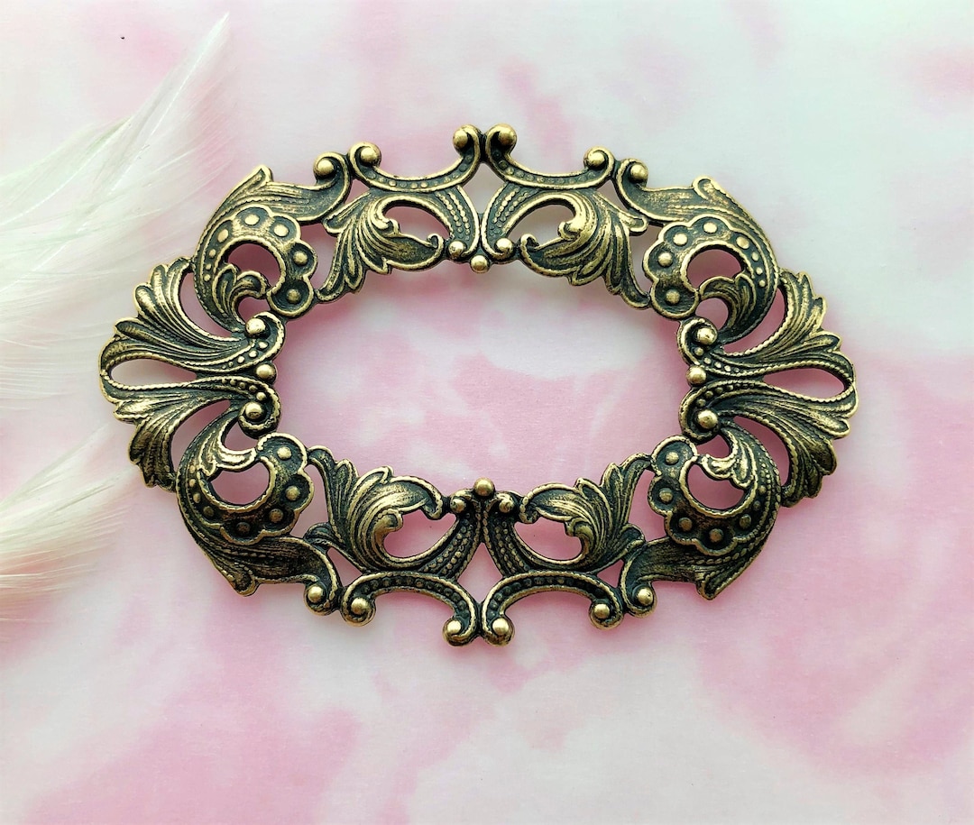 ANTIQUE BRASS Large Oval Filigree Ornate Scroll Stamping - Jewelry ...