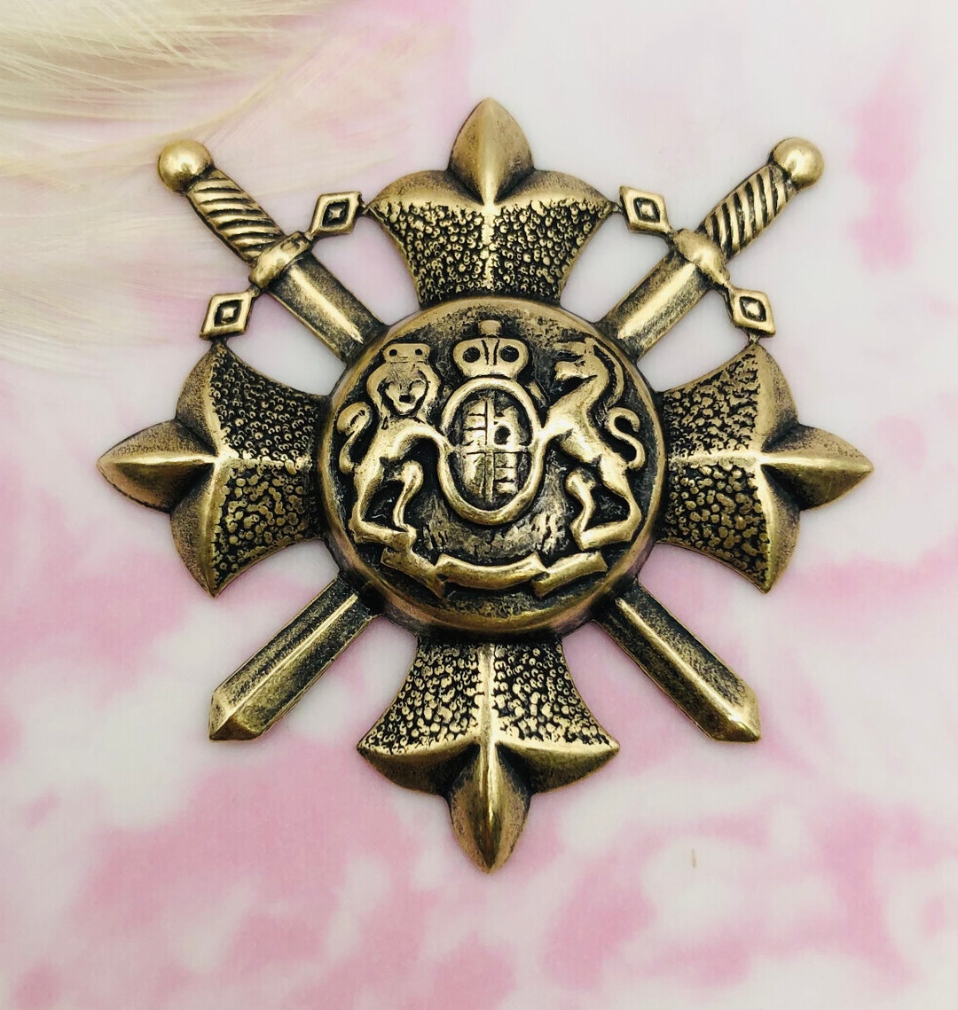 ANTIQUE BRASS Sword & Crest Medieval Stamping ~ Jewelry Findings (EE ...