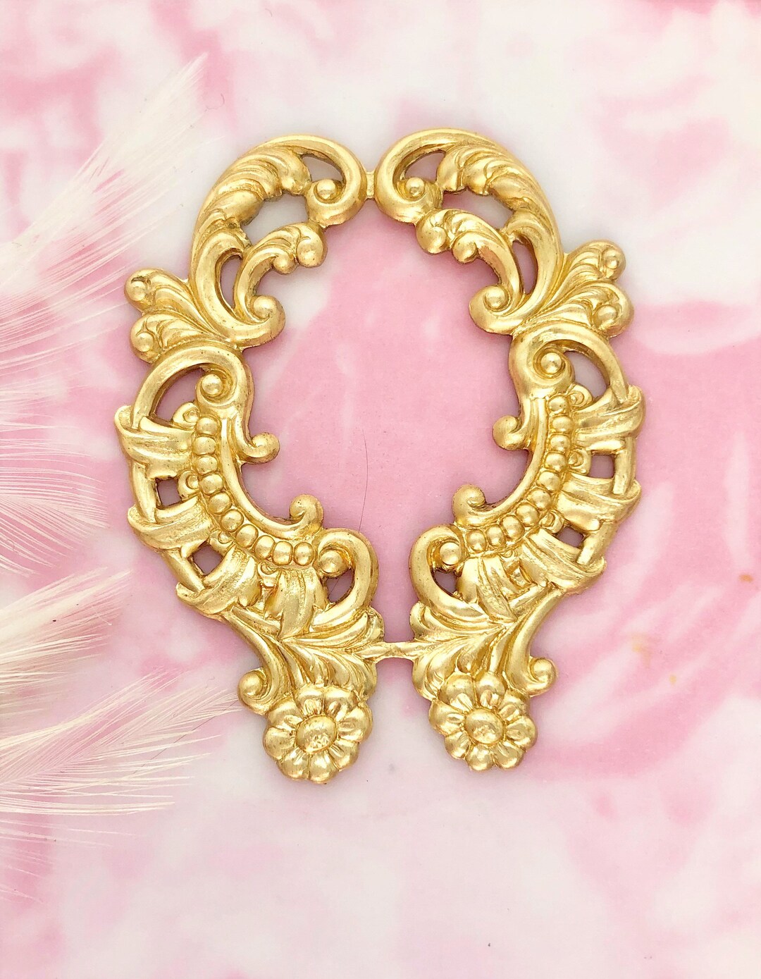 Crest BRASS Cartouche Scroll Flourish Flower & Leaf Stamping - Jewelry ...