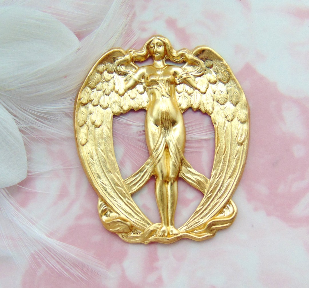 BRASS ANGEL Lilith Winged Art Nouveau Goddess Woman Stamping ~ Jewelry ...