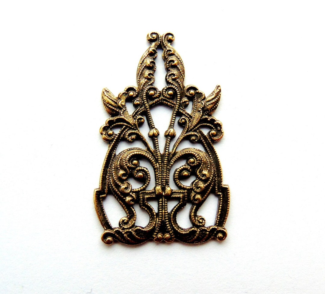 ANTIQUE BRASS Crest Filigree Stampings ~ Jewelry Ornamental Findings ...