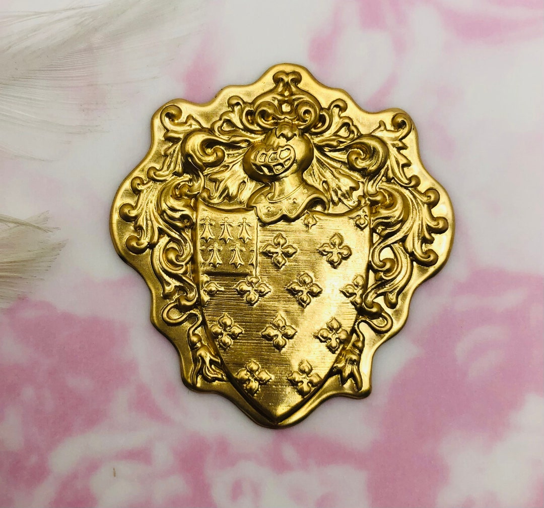 BRASS Medieval Ancient Crest Shield - Brass Stampings Jewelry Findings ...