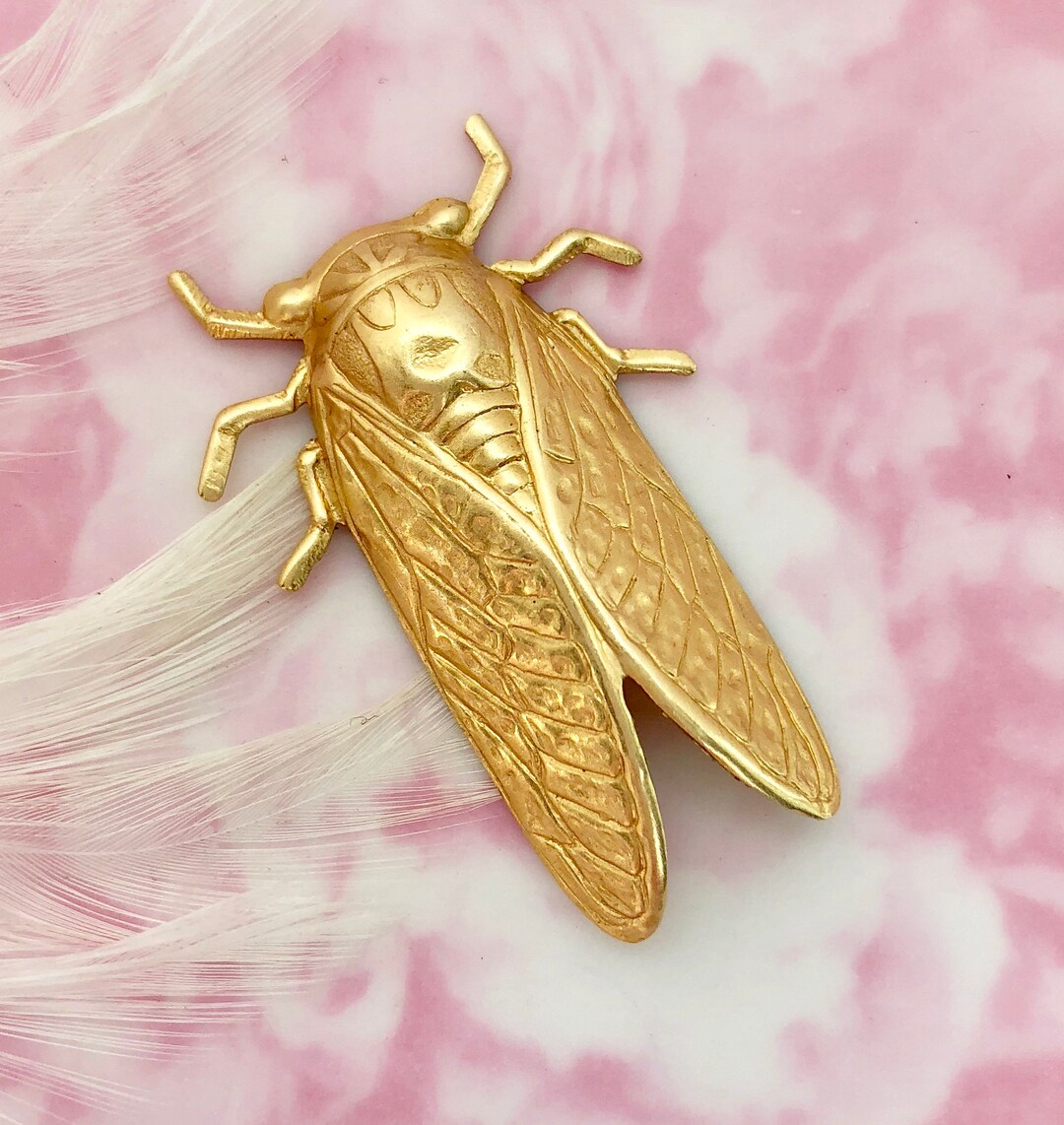 2 Pc BRASS CICADA Stamping Bug Beetle Jewelry Ornament Brass Findings ...