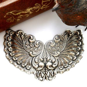 ANTIQUE SILVER Neo Victorian Cartouche Winged Shell Stamping - Jewelry ...