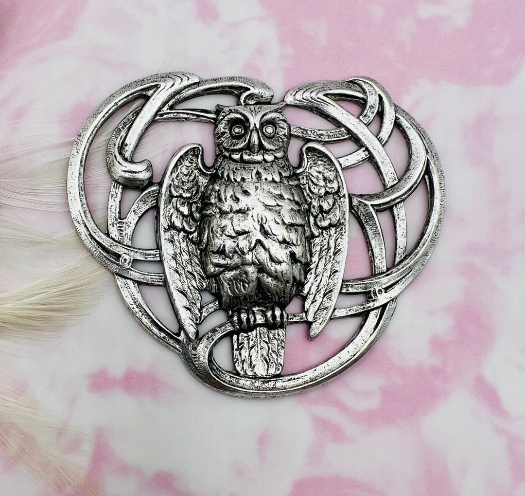 Rare ANTIQUE SILVER Large Gothic Owl Stamping - Jewelry Ornament ...