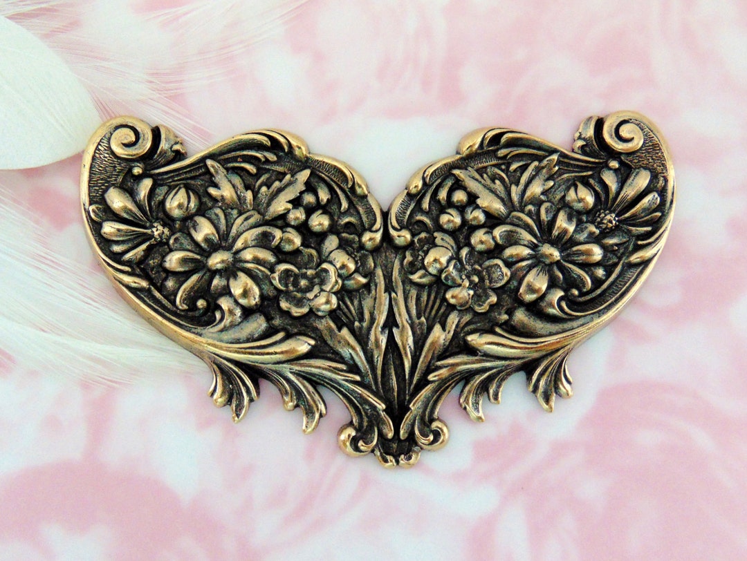 Centerpiece With Flowers ANTIQUE BRASS Floral Garden Cartouche Plaque ...