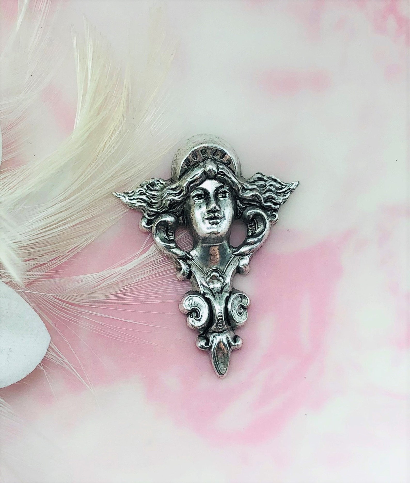 ANTIQUED SILVER Art Nouveau Greek Goddess Reflection Woman Stamping ...