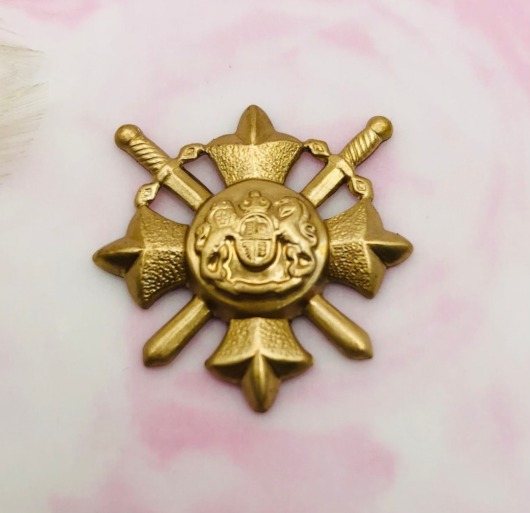 BRASS (2 Pieces) Small Sword & Crest Medieval Stamping ~ Jewelry ...