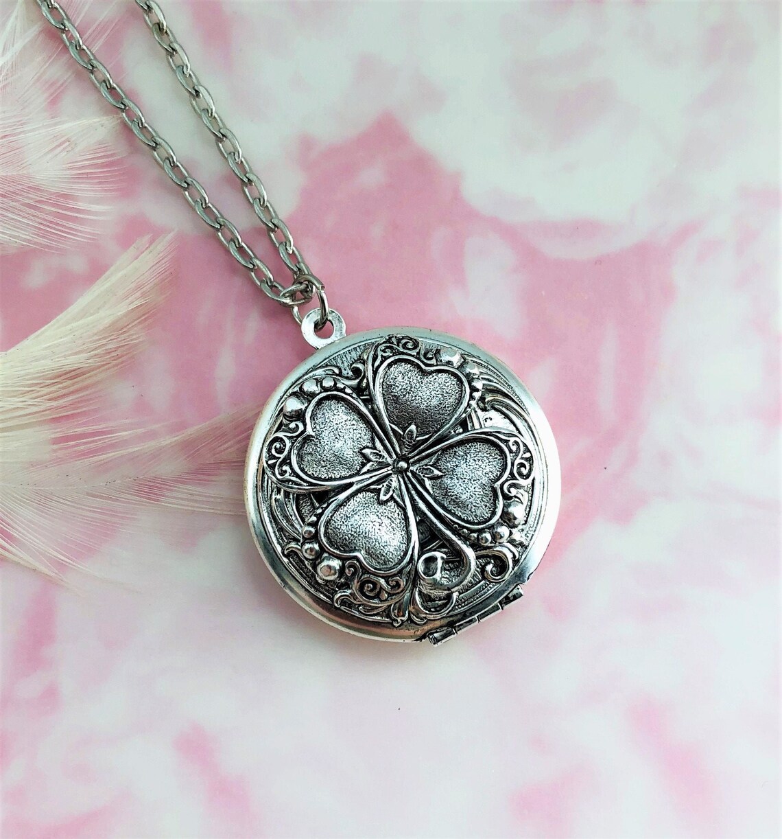 SILVER LOCKET Four Leaf Clover Locket Antique Silver Pendant - Etsy