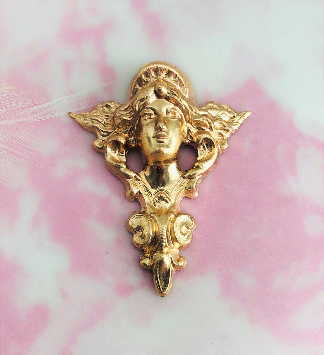 BRASS Art Nouveau Greek Goddess Reflection Woman Stamping - Jewelry ...