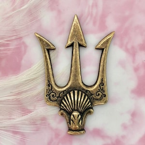 ANTIQUED BRASS Poseidon's Trident Shell Spear Stamping ~ Jewelry ...