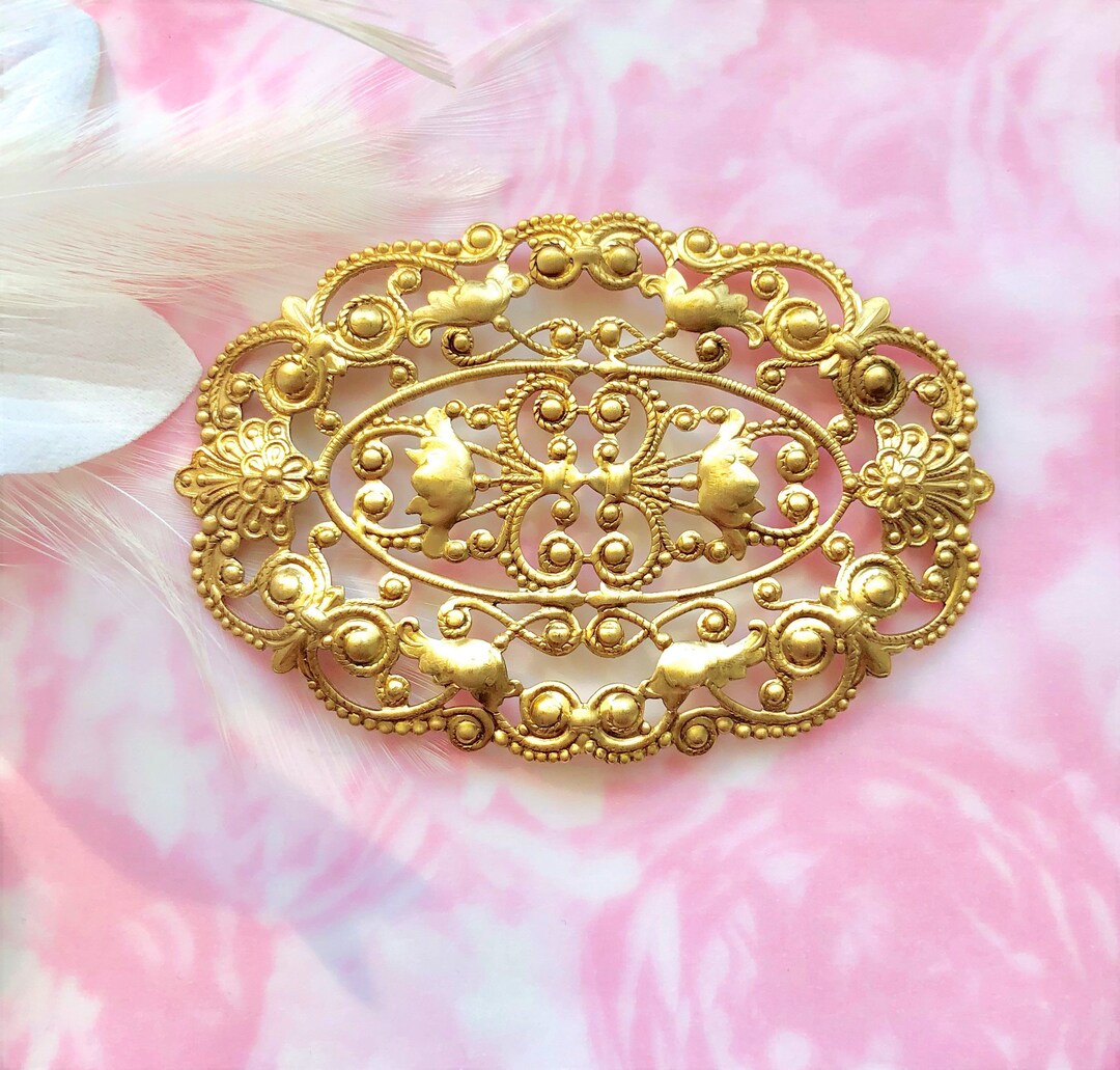 BRASS Large Oval Floral Filigree Ornate Plaque Ornament Stampings ...