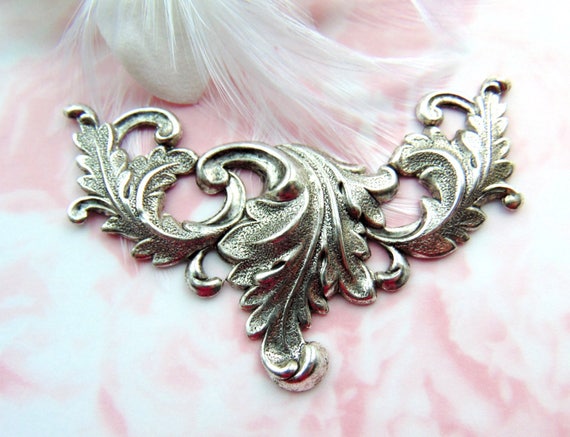 ANTIQUED SILVER Scrolling Leaves Large Art Nouveau Leaf | Etsy