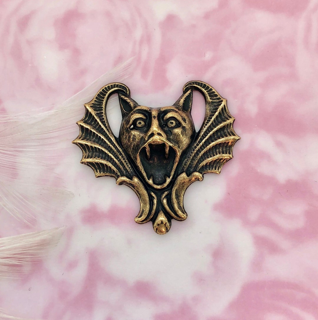 ANTIQUE BRASS (2 Pieces) Large Gothic Gargoyle Bat Stampings ~ Jewelry ...
