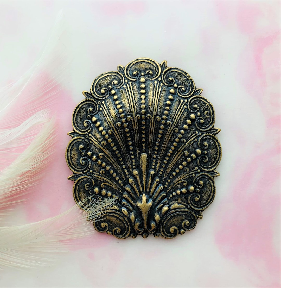 Seashell ANTIQUE BRASS Ornate Shell Stamping ~ Jewelry Oxidized ...
