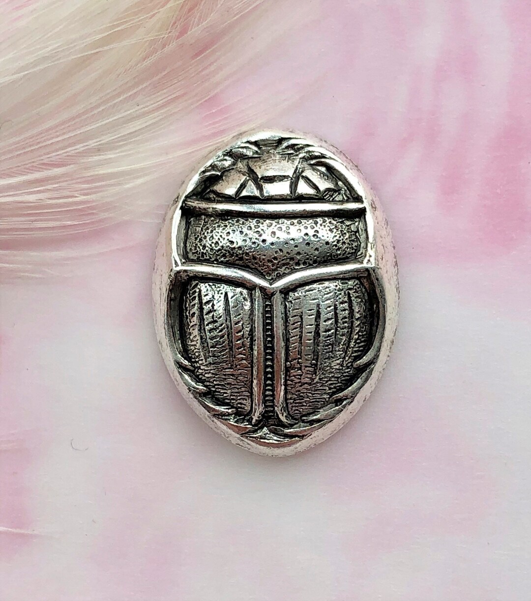 ANTIQUE SILVER (2 Pieces) Egyptian Scarab Beetle Shell Stampings ...